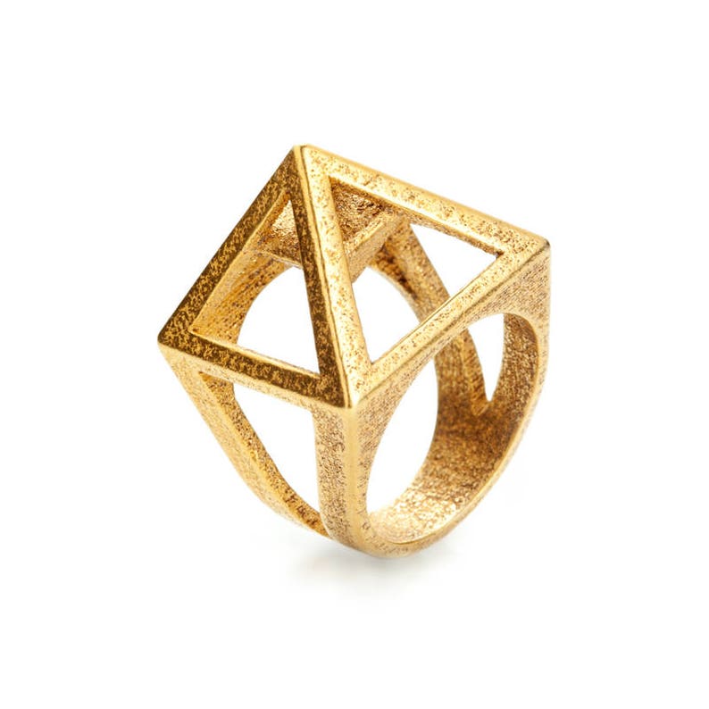 Pyramid Gold Ring, 3D Printed Jewelry, Statement Ring, Egypt Ring ...