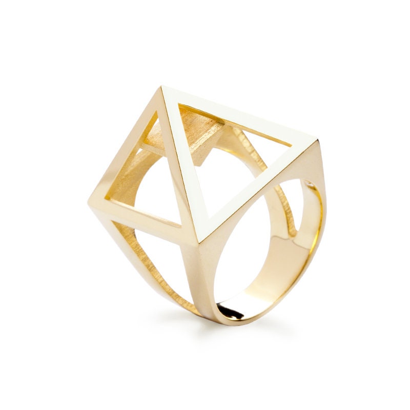 Gold Pyramid Ring, 3D Printed Jewelry, Yellow Gold Edgy Ring, Mythology ...