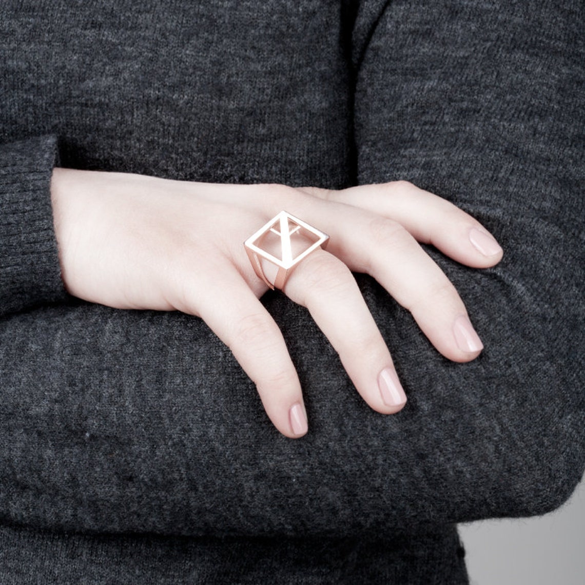 Rose Gold Pyramid Ring, 3D Printed Jewelry, Edgy Ring, Mythology Ring ...