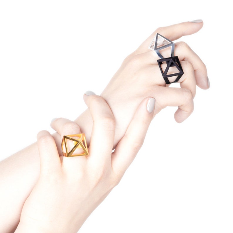 Gold Pyramid Ring, 3D Printed Jewelry, Yellow Gold Edgy Ring, Mythology ...