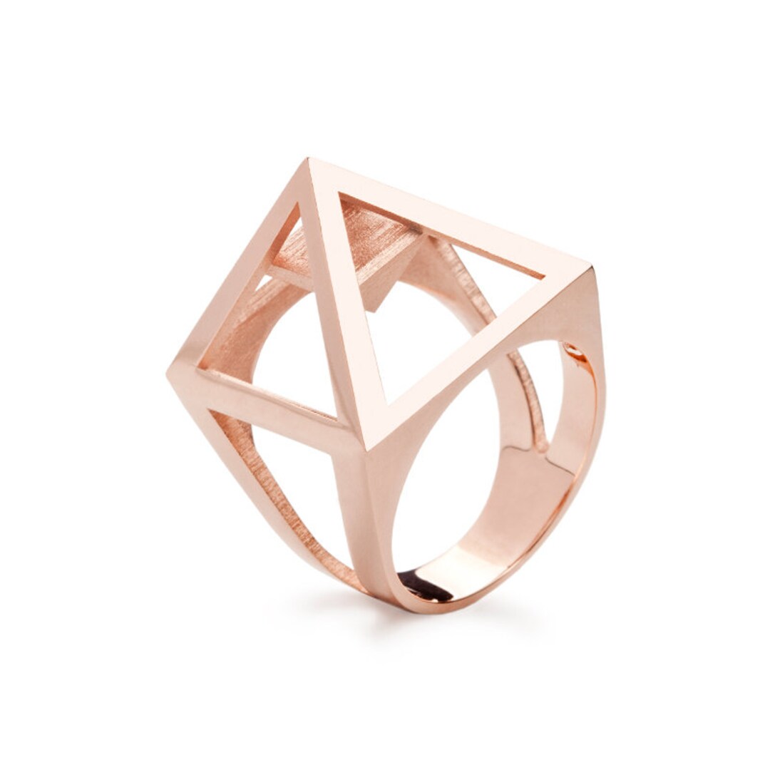 Rose Gold Pyramid Ring, 3D Printed Jewelry, Edgy Ring, Mythology Ring ...