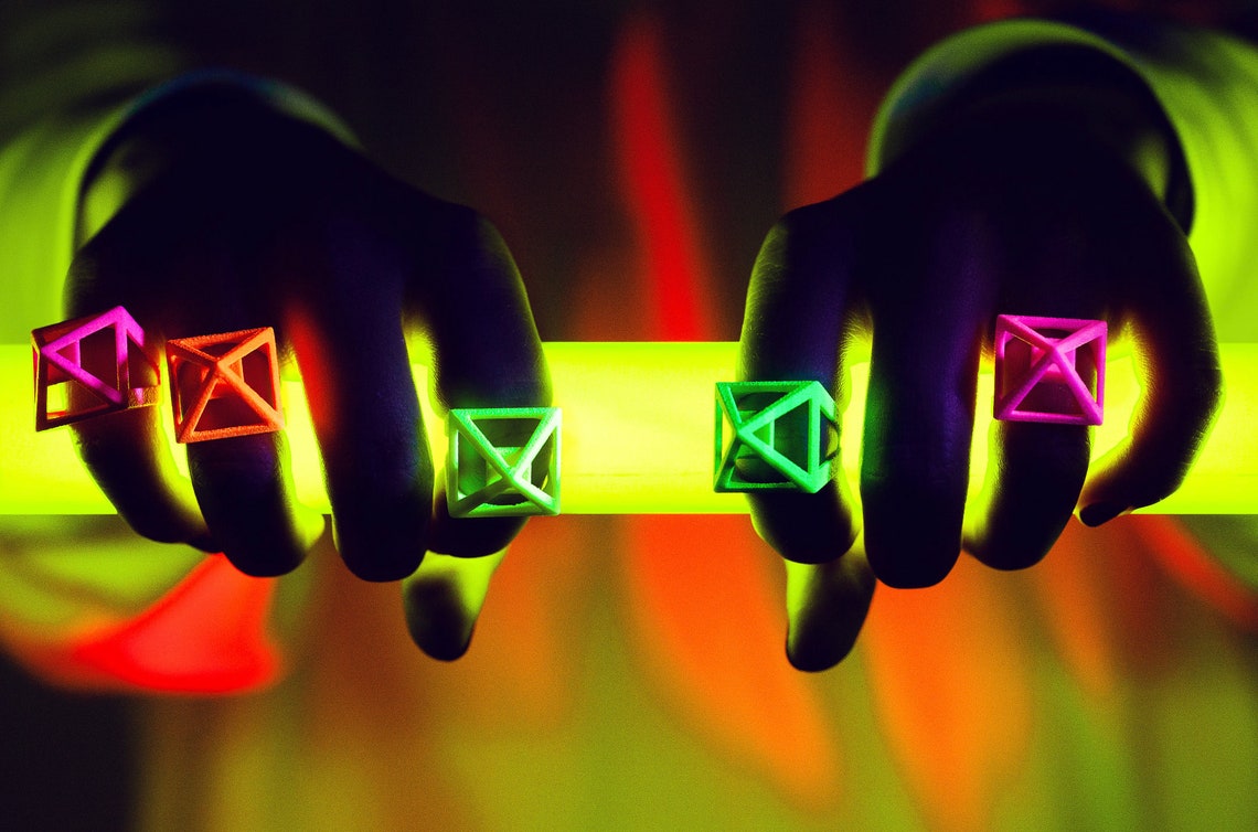 Neon Orange 3D Printed Ring, Sci-fi Jewelry, Geometric Pyramid Ring ...