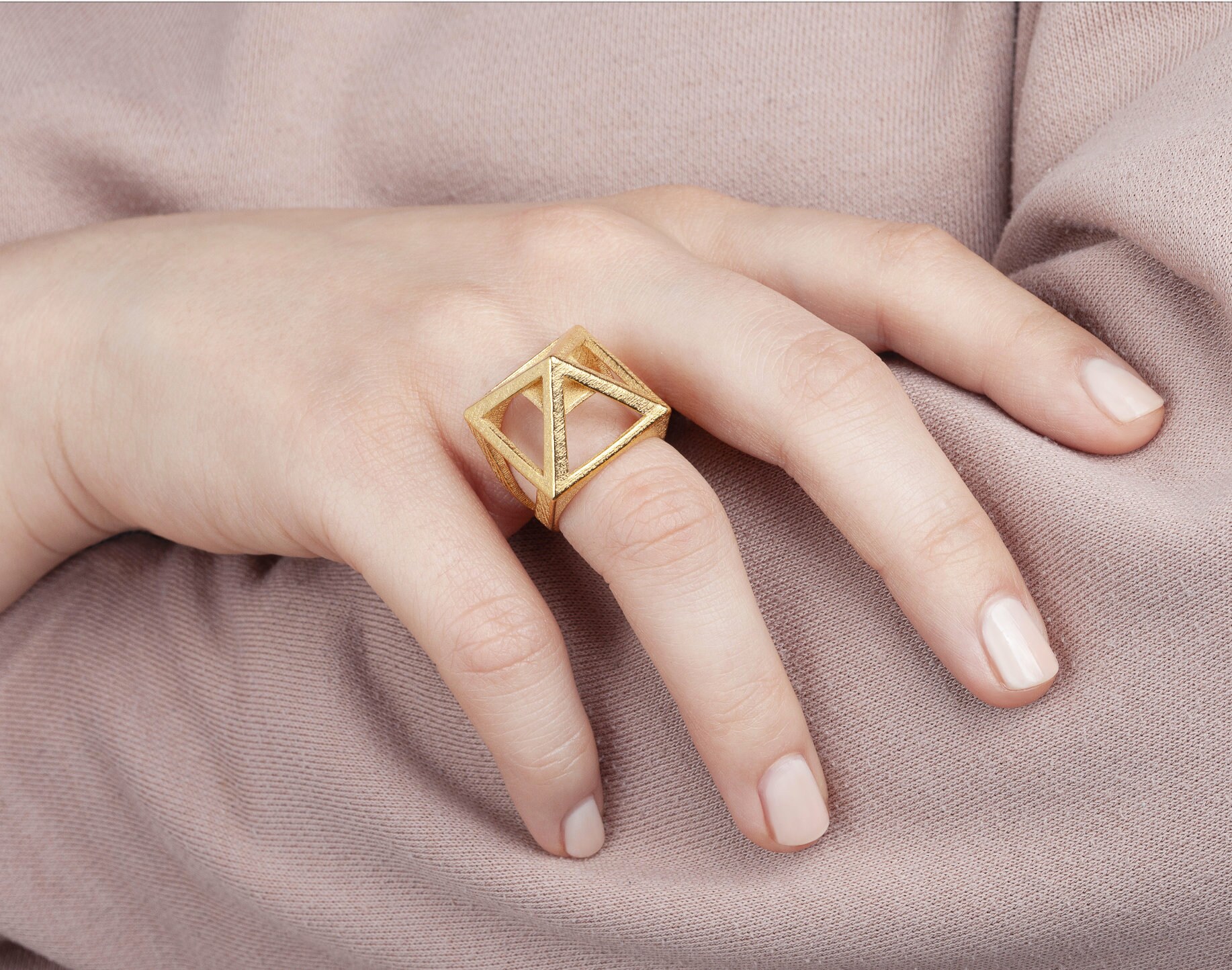 Pyramid Gold Ring, 3D Printed Jewelry, Statement Ring, Egypt Ring ...