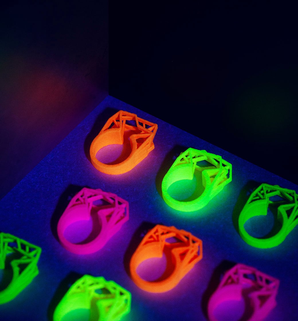 3D Printed Neon Pink Ring, Blacklight Jewellery, Space Jewelry, Glowing ...