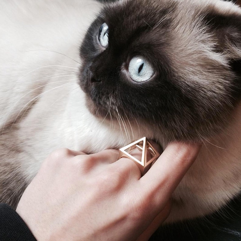 Rose Gold Pyramid Ring, 3D Printed Jewelry, Edgy Ring, Mythology Ring ...