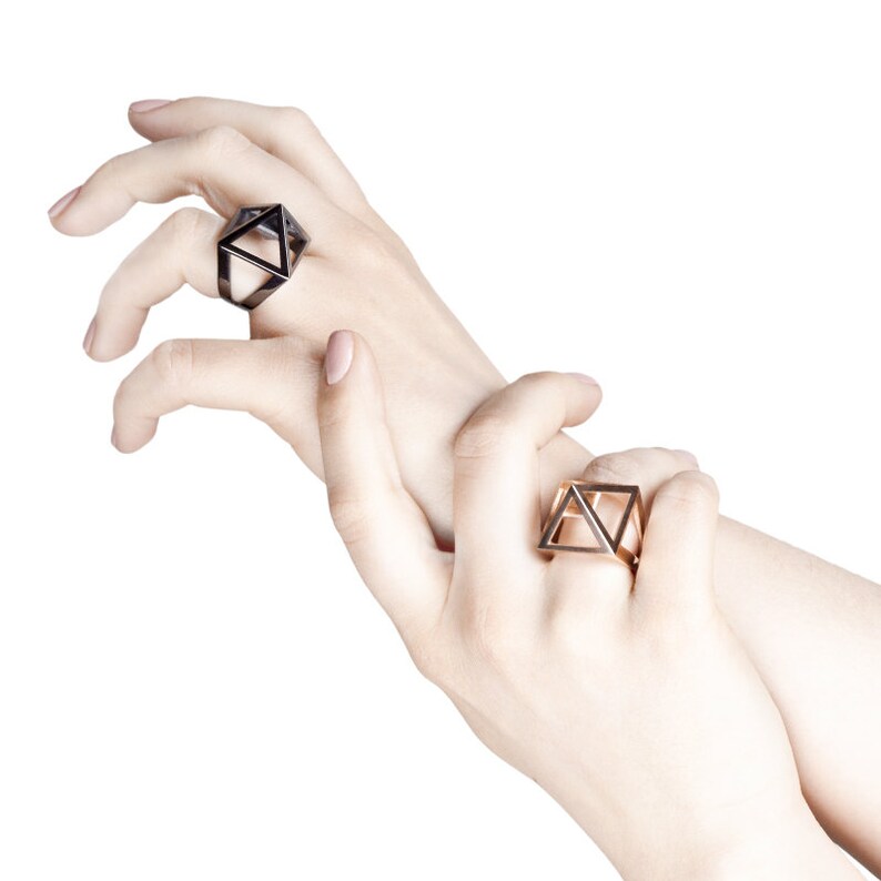 Rose Gold Pyramid Ring, 3D Printed Jewelry, Edgy Ring, Mythology Ring ...