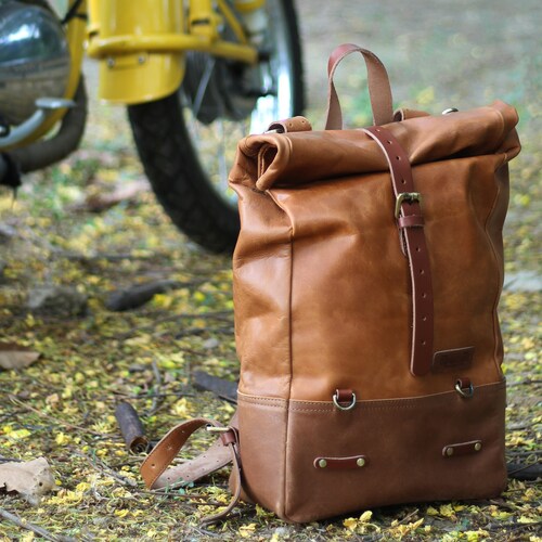 Genuine Leather Motorcycle Motorbike Roll Top Saddle Bag - Etsy