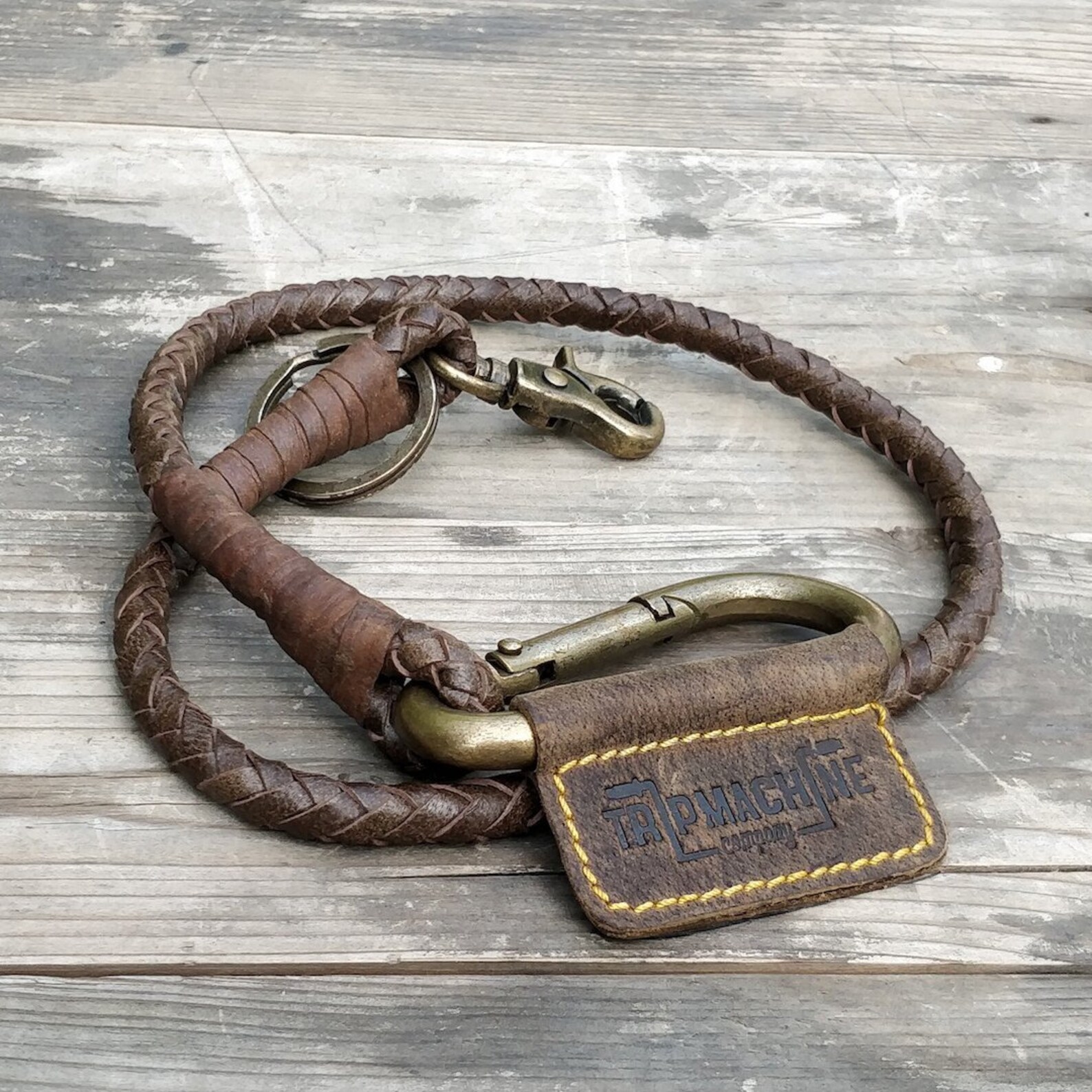 Leather Braided Keychain Tobacco Brown - Etsy