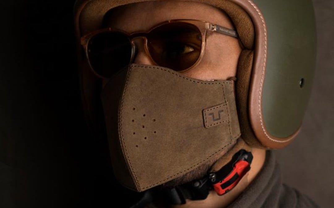 Full Grain Leather Motorcycle Face Mask With Drawstring Design Reusable ...