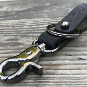 Full Grain Leather Belt Loop Key Fob Holder - Metallic Black, Keyring ...
