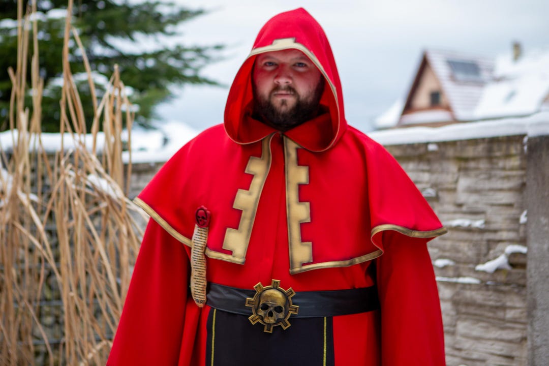 Techno-cult Red Hooded Robe Cosplay, Grimdark Sci-fi Cyber Monk Costume ...