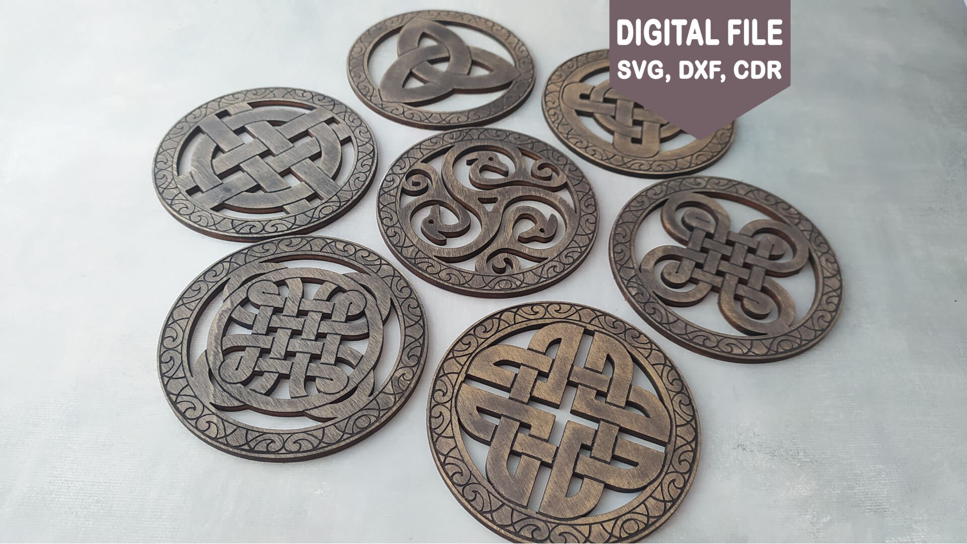 Set of 7 Coasters celtic. SVG PDF CDR - Etsy