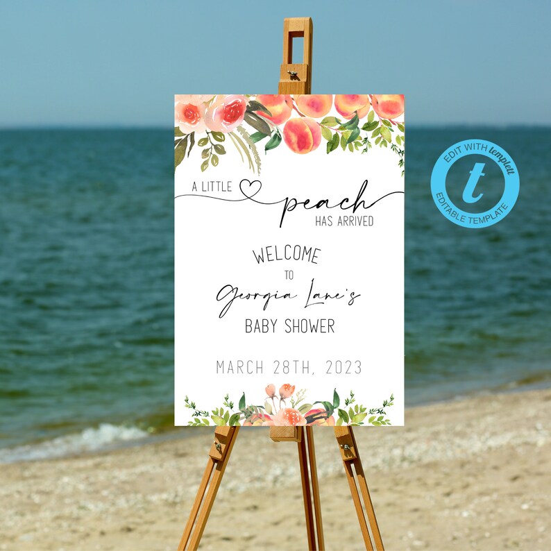 Editable Peach Baby Shower Welcome Sign Editable, Baby Shower Sign ...