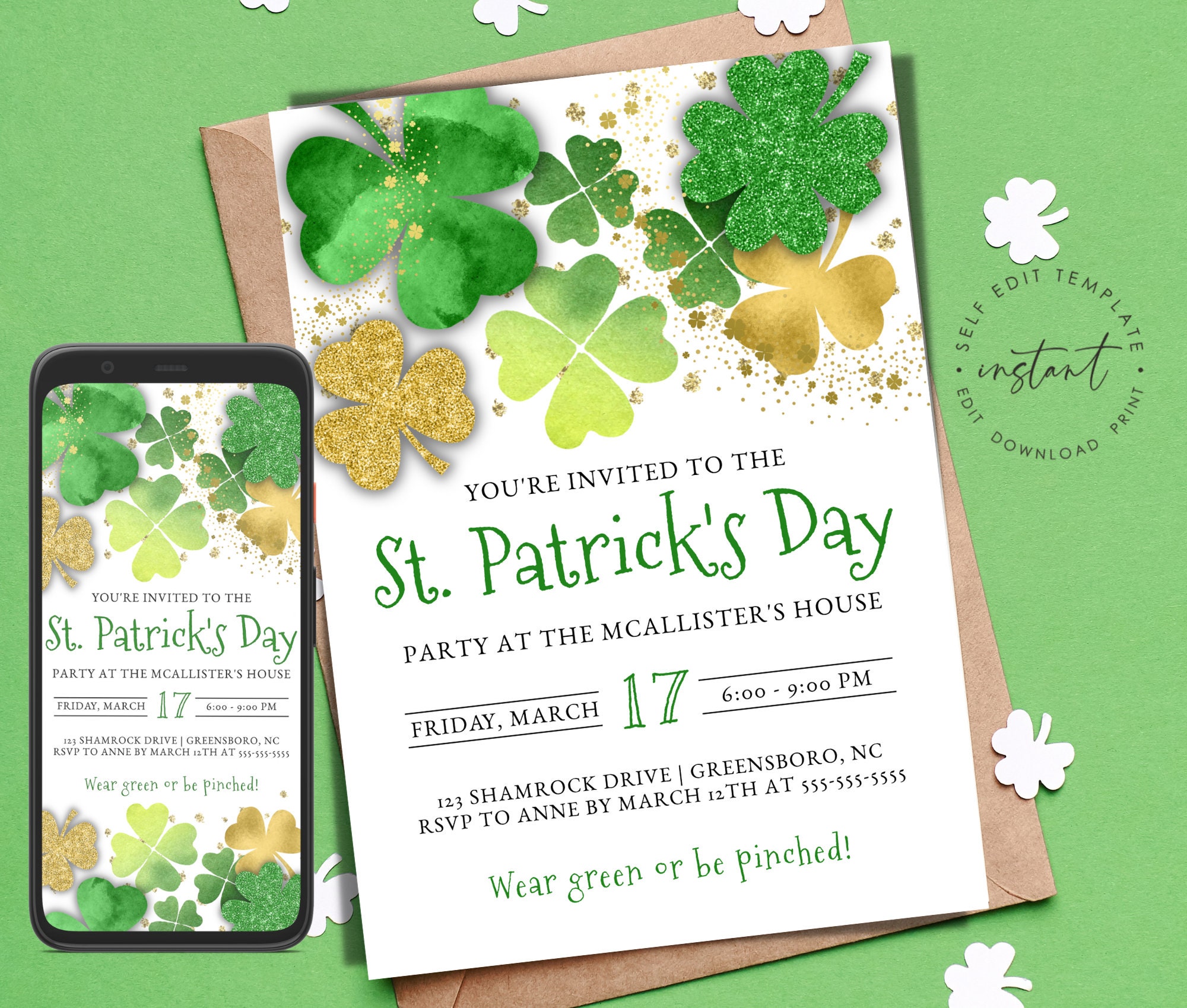 Editable Printable St. Patrick's Day Party Invitation Template ...