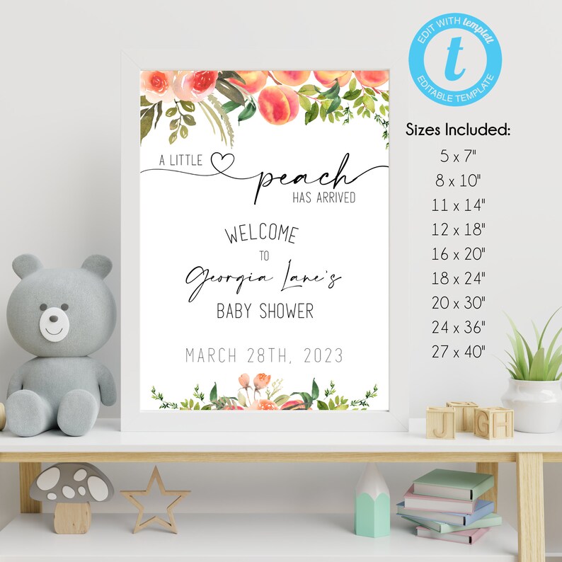 Editable Peach Baby Shower Welcome Sign Editable, Baby Shower Sign ...