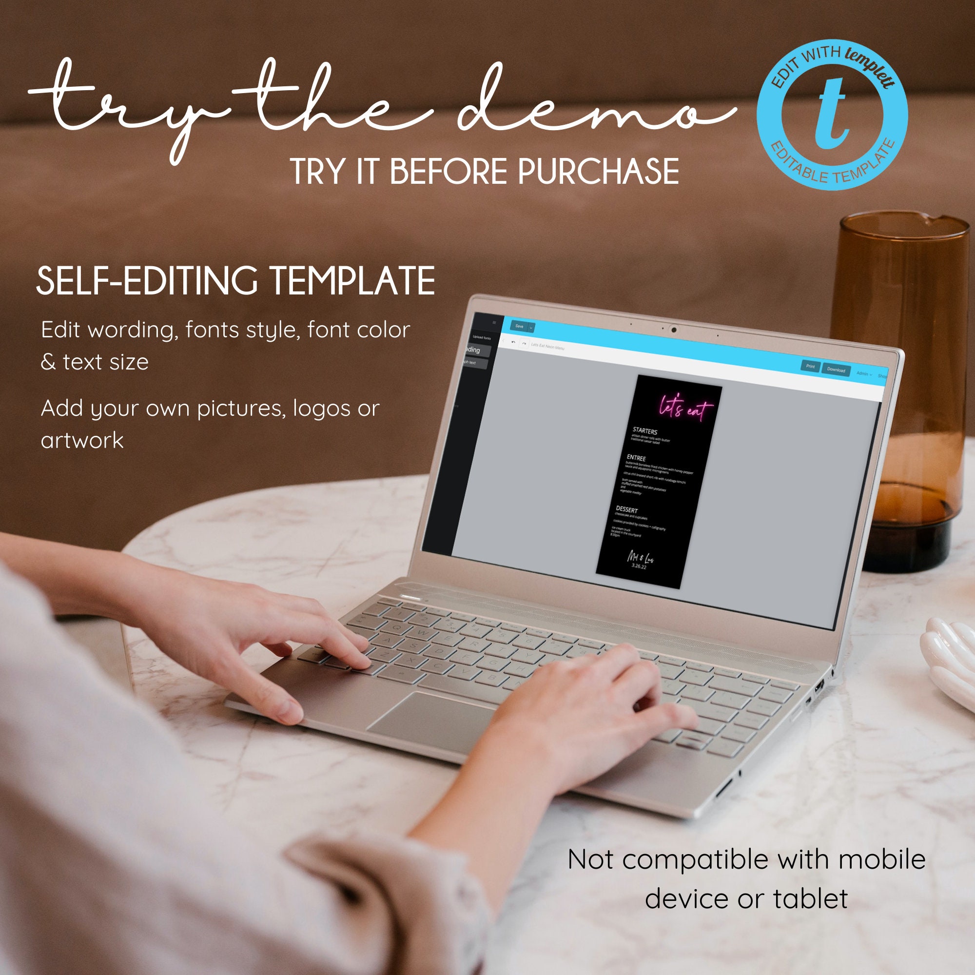 EDITABLE Pink Neon Flat Menu Card Printable, Modern Wedding or Party ...