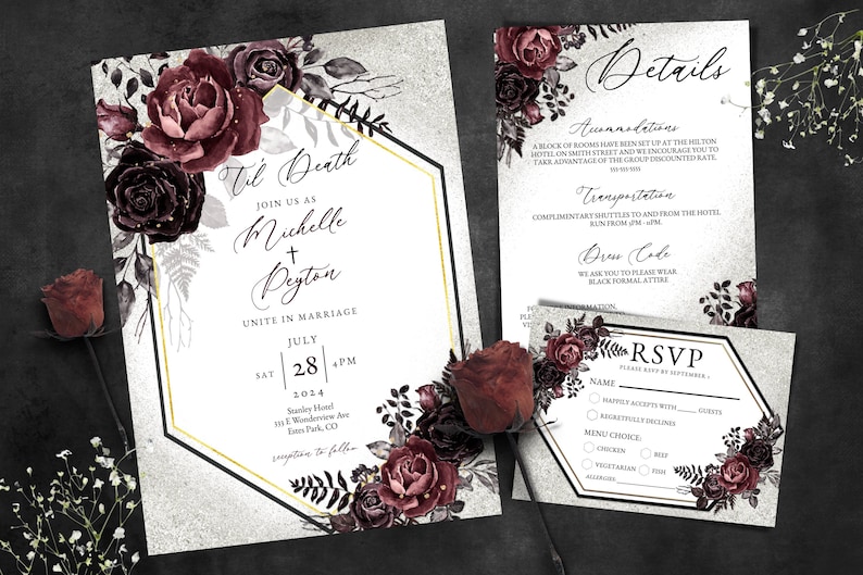 Printable Editable Small Bundle Gothic Wedding Invitation - Etsy