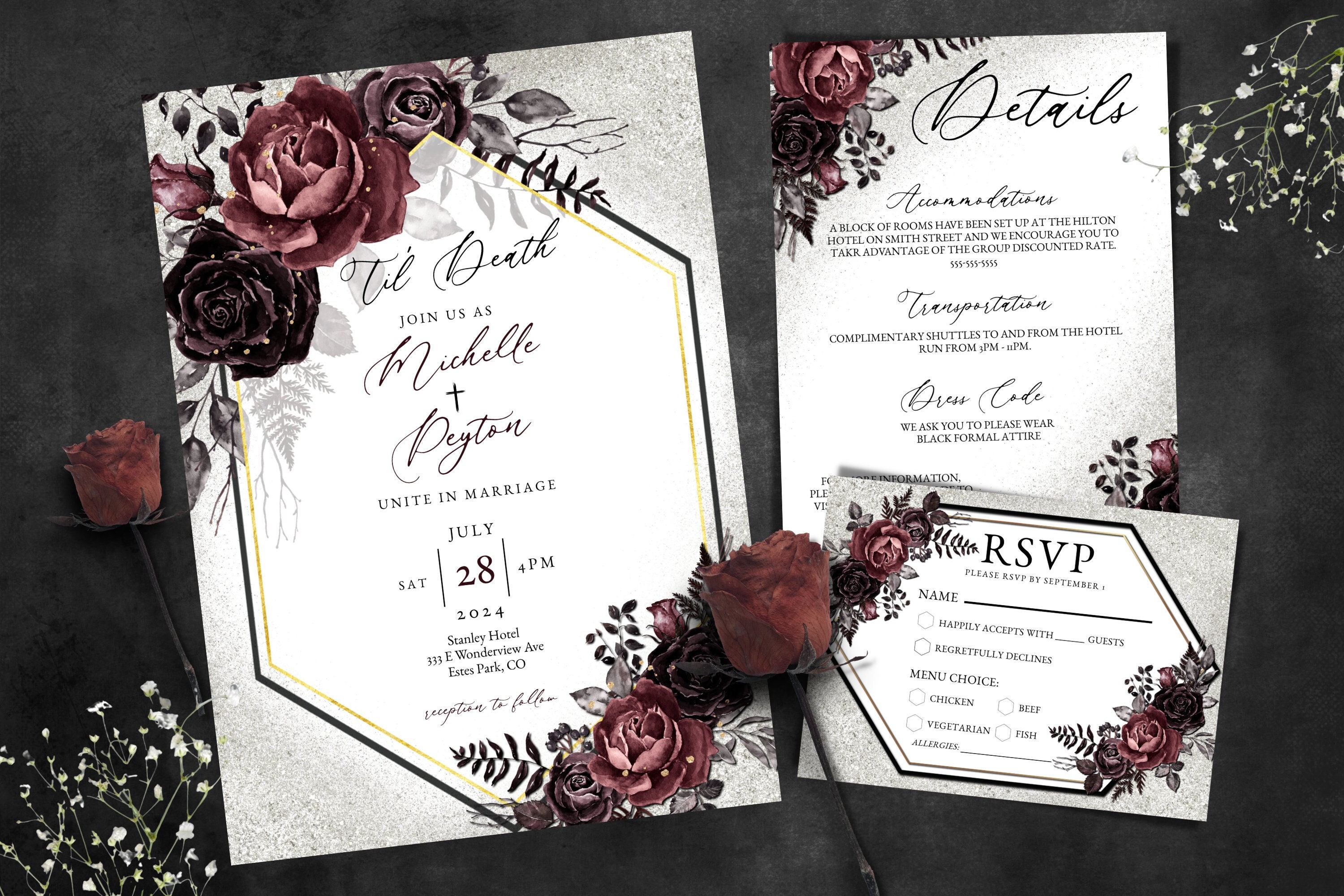 Printable Editable Small Bundle Gothic Wedding Invitation - Etsy