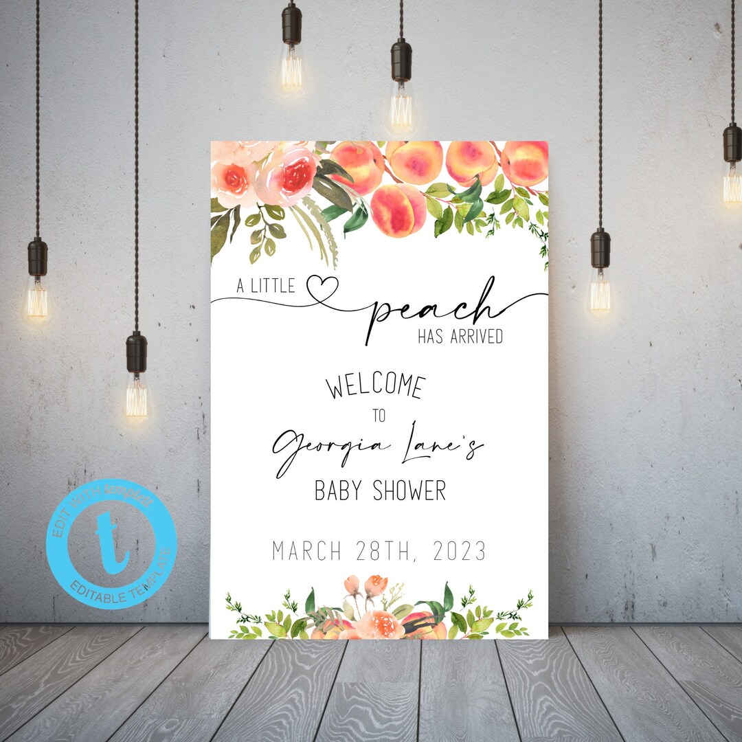 Editable Peach Baby Shower Welcome Sign Editable, Baby Shower Sign ...