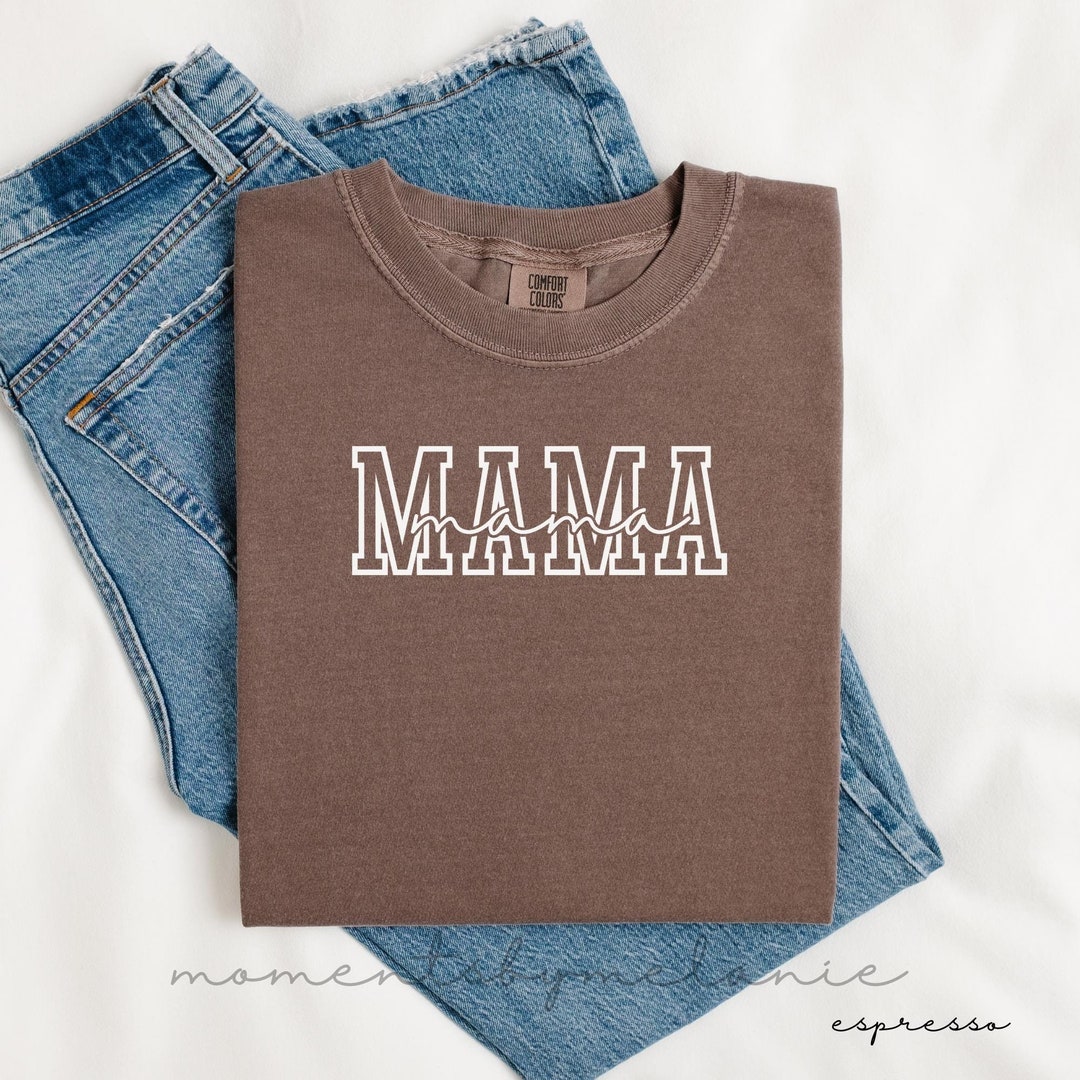 MAMA Tee With Block Lettering and Cursive Overlay, Mom Life Apparel T ...