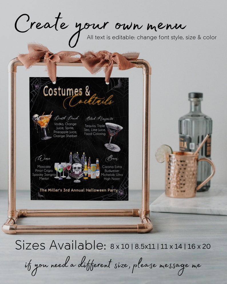 DESIGN YOUR OWN Halloween Bar Menu, Halloween Party Drink Menu Template ...
