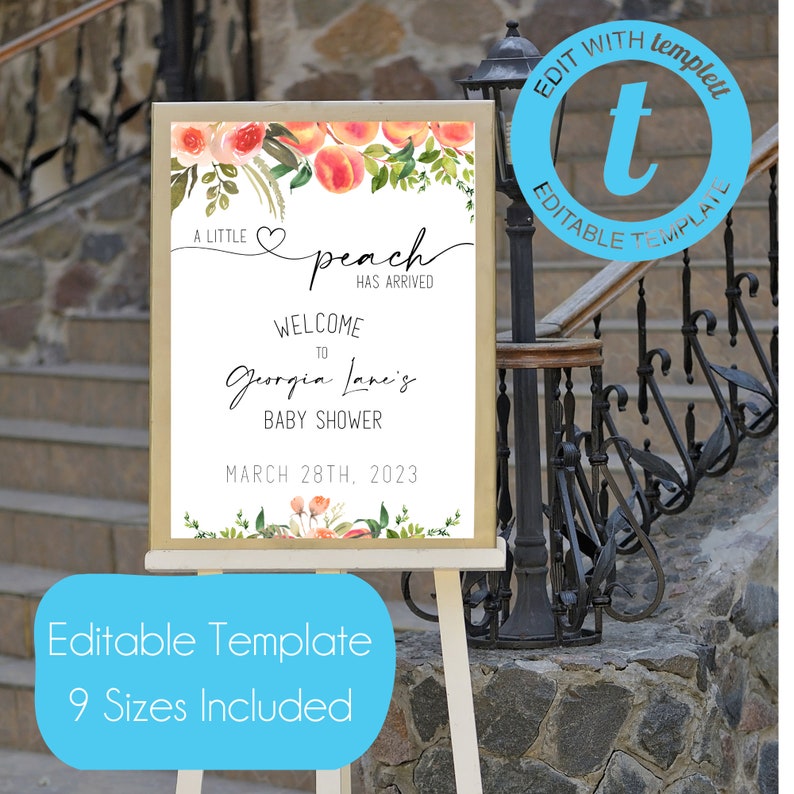Editable Peach Baby Shower Welcome Sign Editable, Baby Shower Sign ...