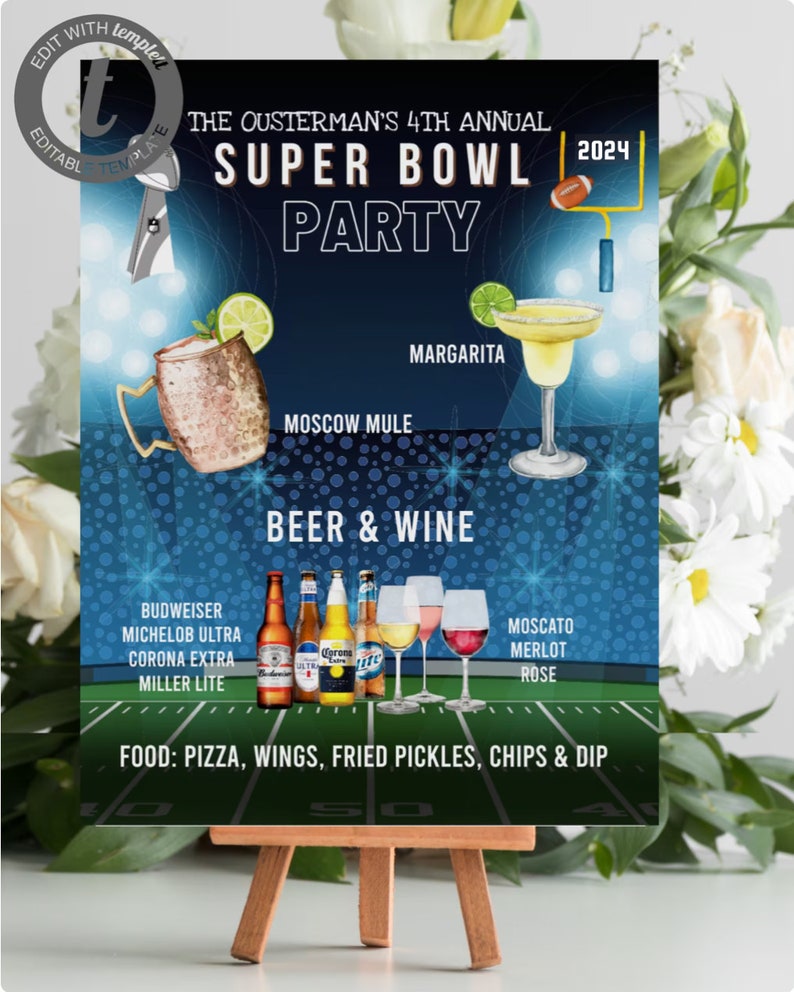 Printable EDITABLE Super Bowl Drink Menu Template, Printable Football ...