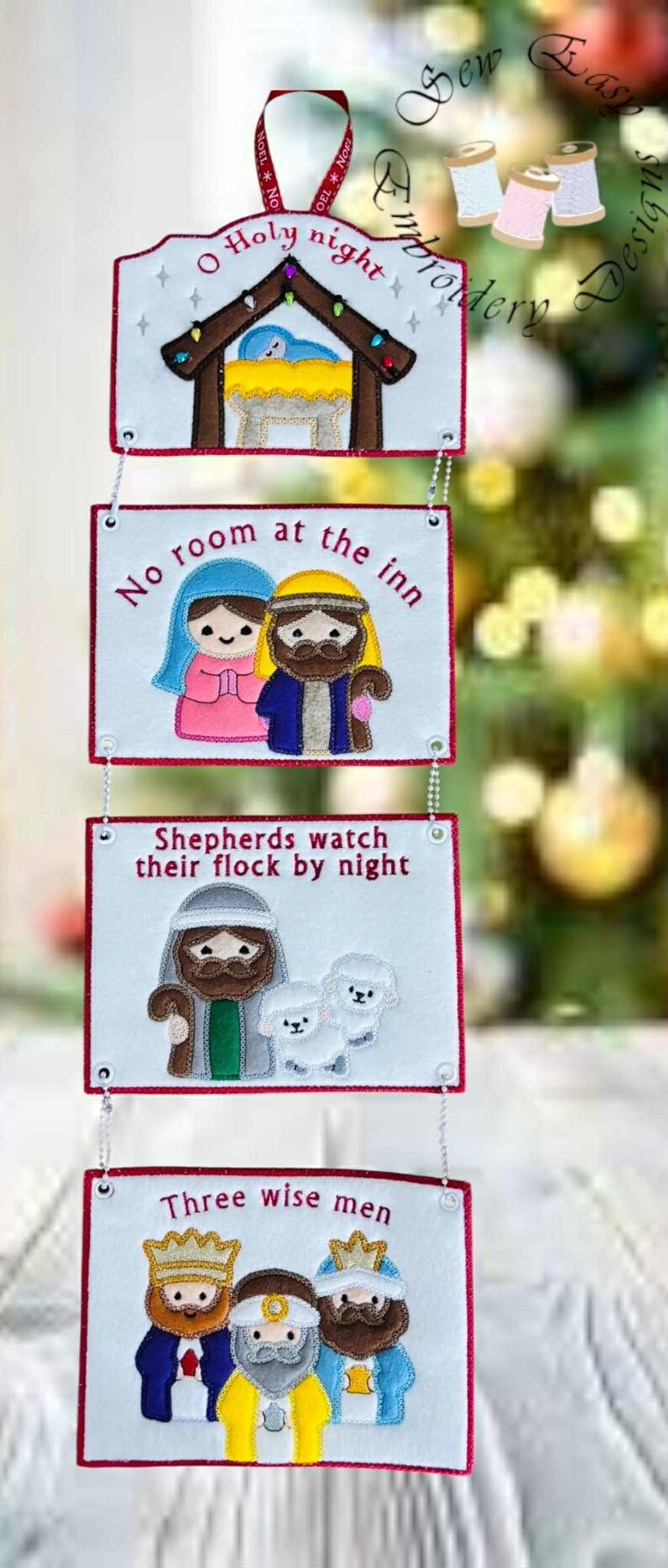 Nativity Away in a Manger Sign, 4 Pieces Applique Embroidery . Each ...