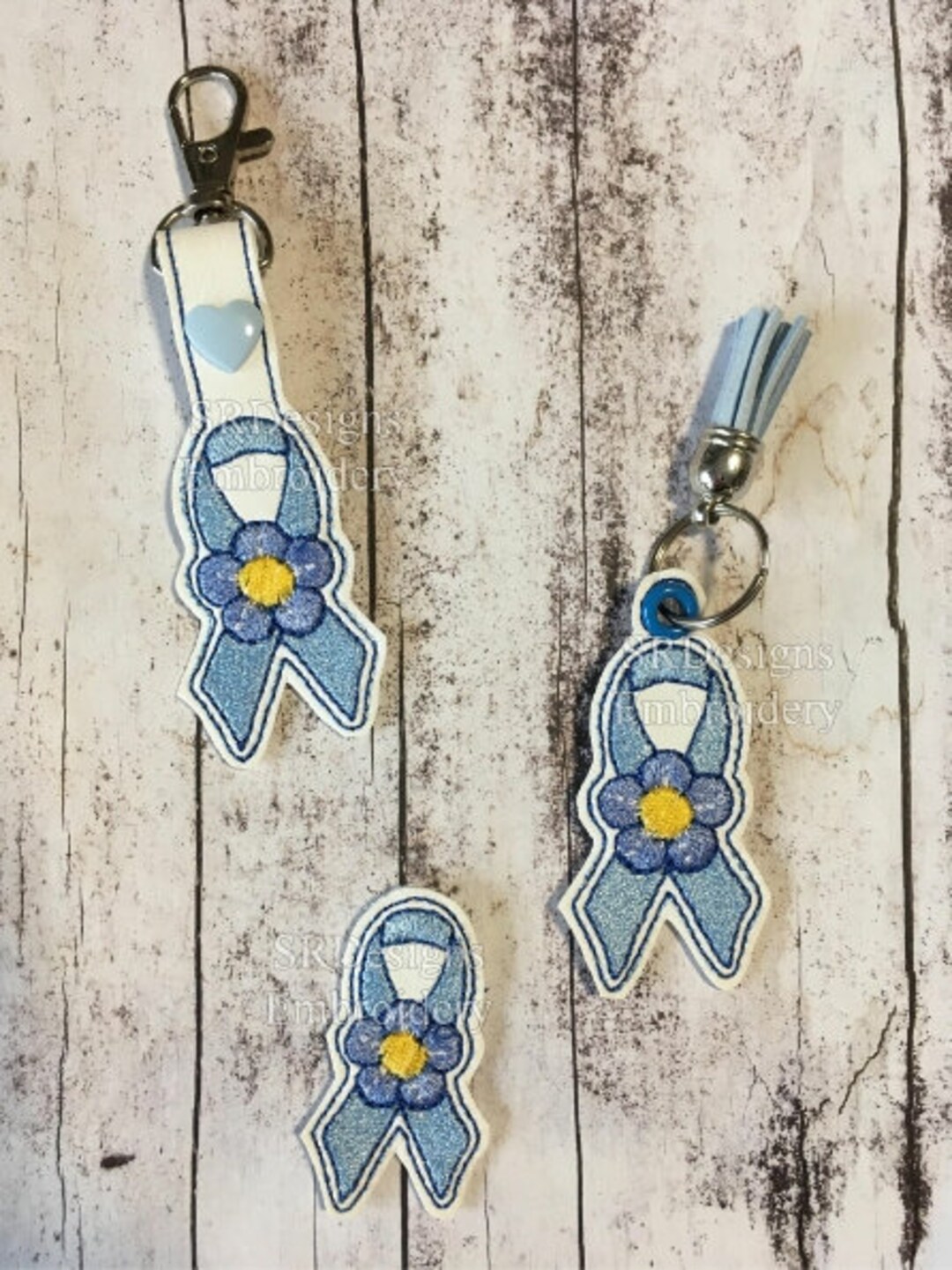 Forget Me Not Ribbons Set of 3 Designs. Key Fob, Key Ring and Ribbon 4 ...