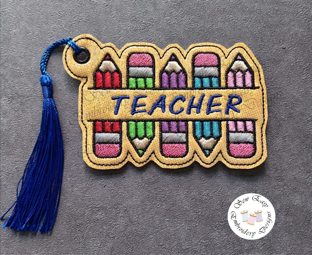 Teacher Key Ring/bag Tag ITH 4x4 Machine Embroidery Design - Etsy