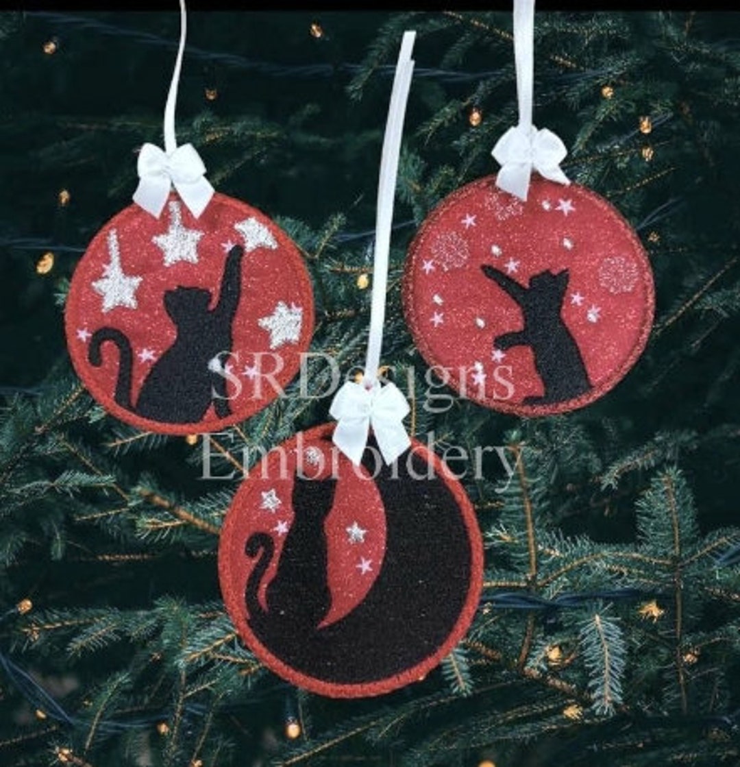 Cat Christmas Baubles Trio, ITH Embroidery Design Set of 3 - Etsy