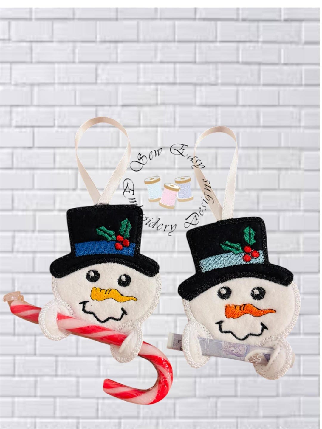 Snowman Candy Cane/money Holder. Hoop Size 4"x4" Merry Christmas Word ...