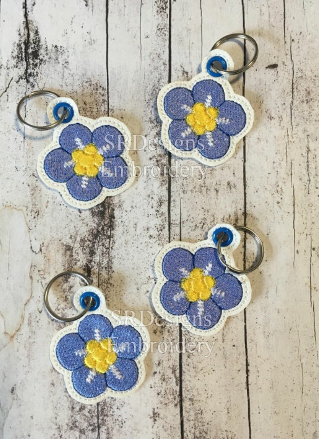 Forget Me Not, in the Hoop Key Ring. Multi Key Ring Design in 1 Hoop - Etsy