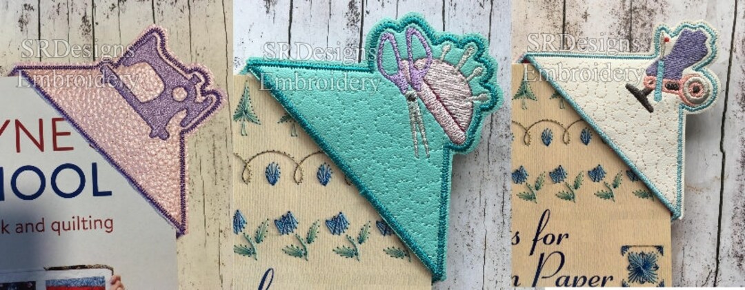 Sewing Themed Set of 3, in the Hoop Machine Embroidery Corner Bookmarks ...