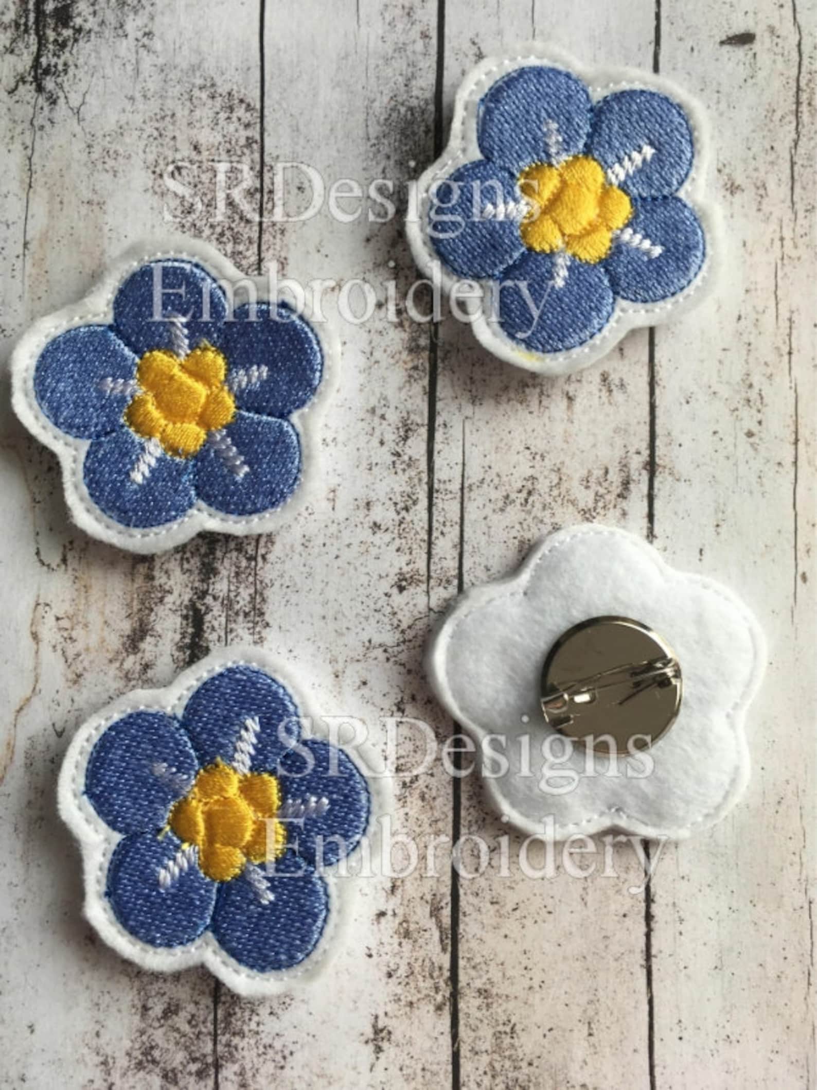 Forget Me Not in the Hoop Badge/brooch | Etsy UK