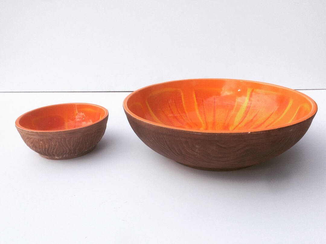 Retro Mid-century Lava Red/orange/yellow Faux-bows Ceramic Serving ...