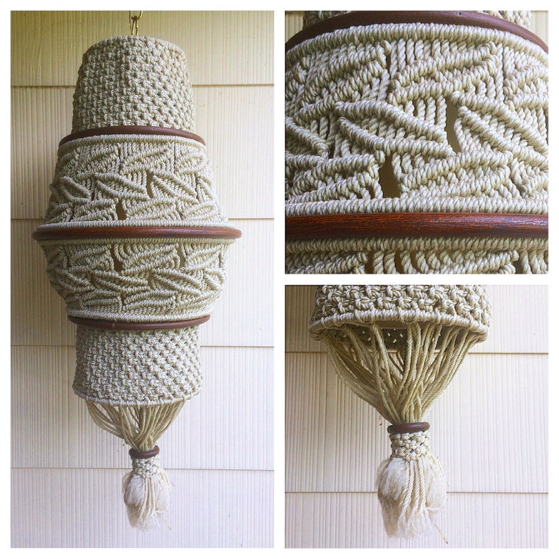 Retro 1970s Macrame Hanging Swag Lamp - Etsy