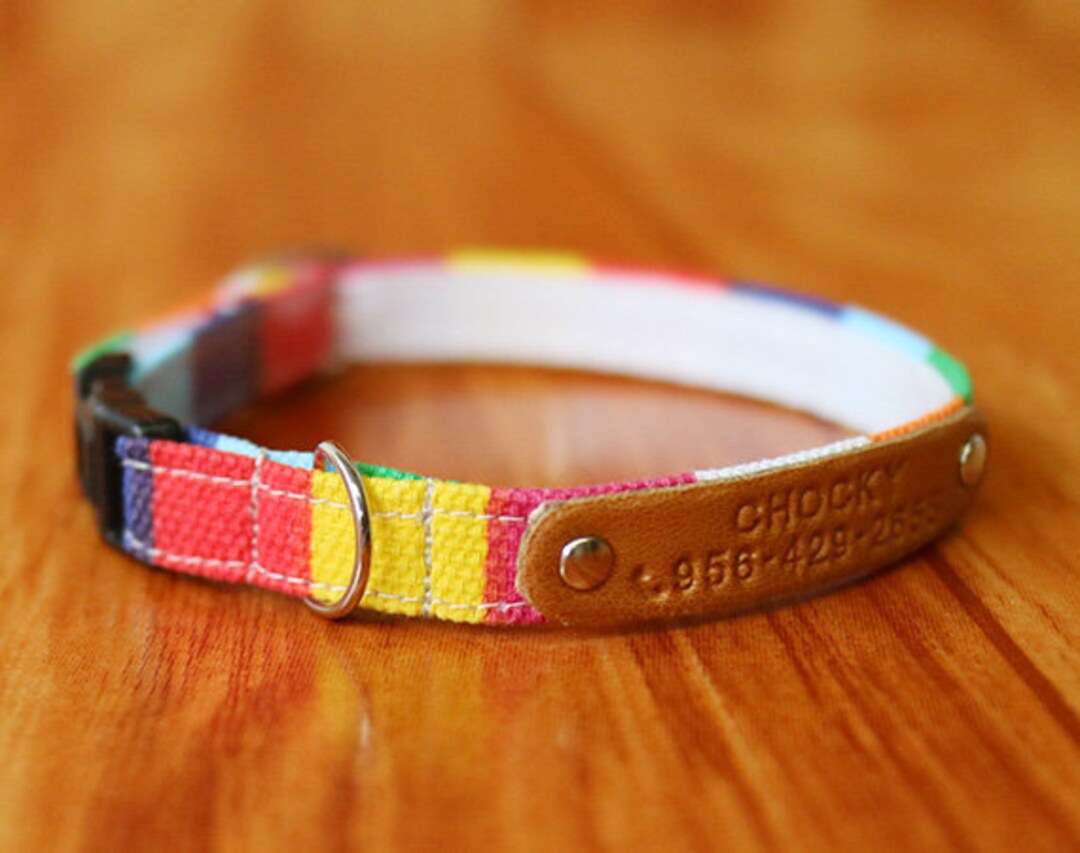 Colorful Striped Cat Collar With Personalized Tag, Multi Color ...