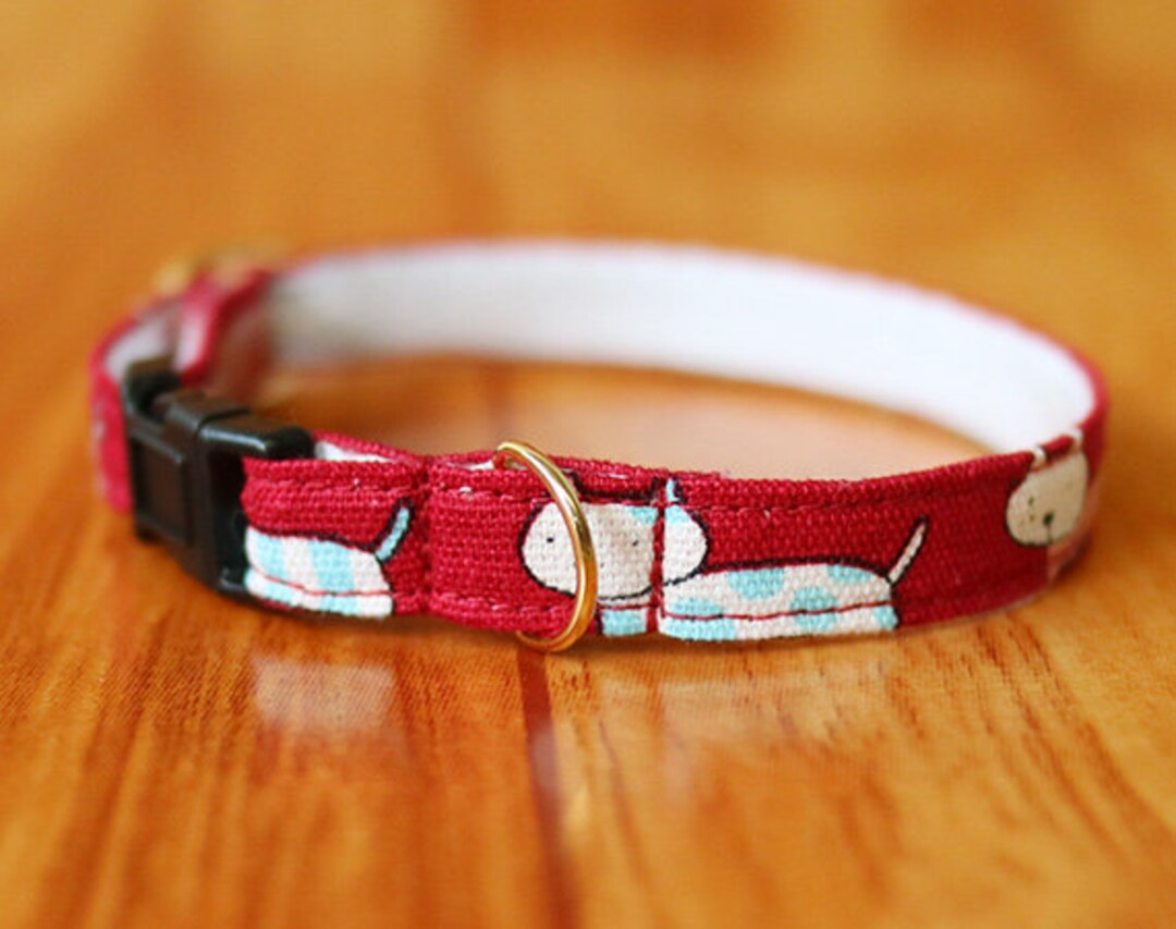 Red Cat Collar With Happy Cat, Cat Family Breakaway Cat Collar , Soft ...