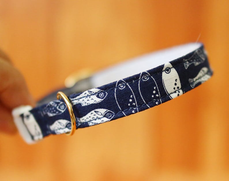 Fish Cat Collar Breakaway Blue Cat Collar Soft Cotton Cat - Etsy