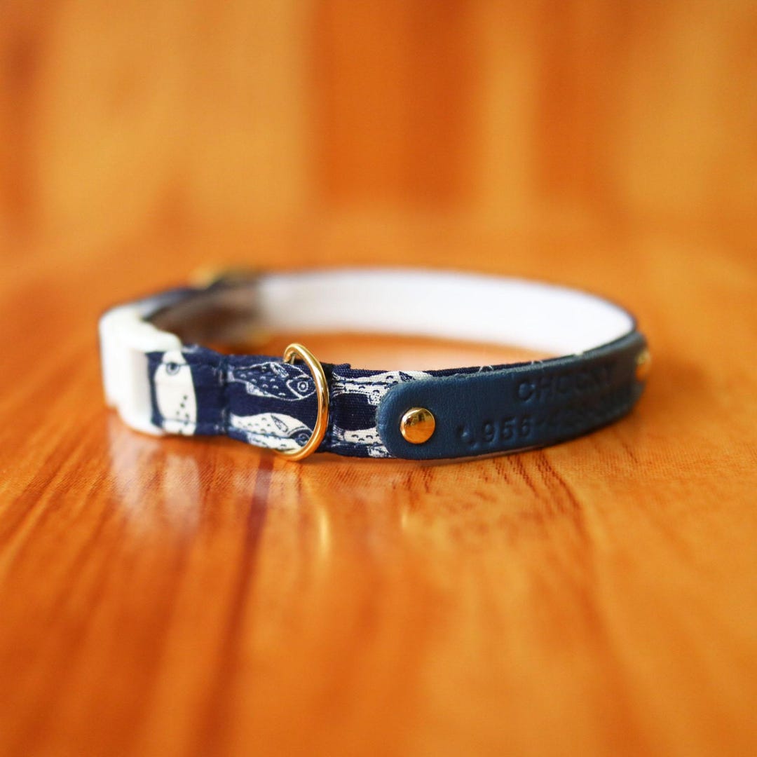 Personalized Fish Cat Collar: Blue Cotton Breakaway Kitten Collar - Etsy