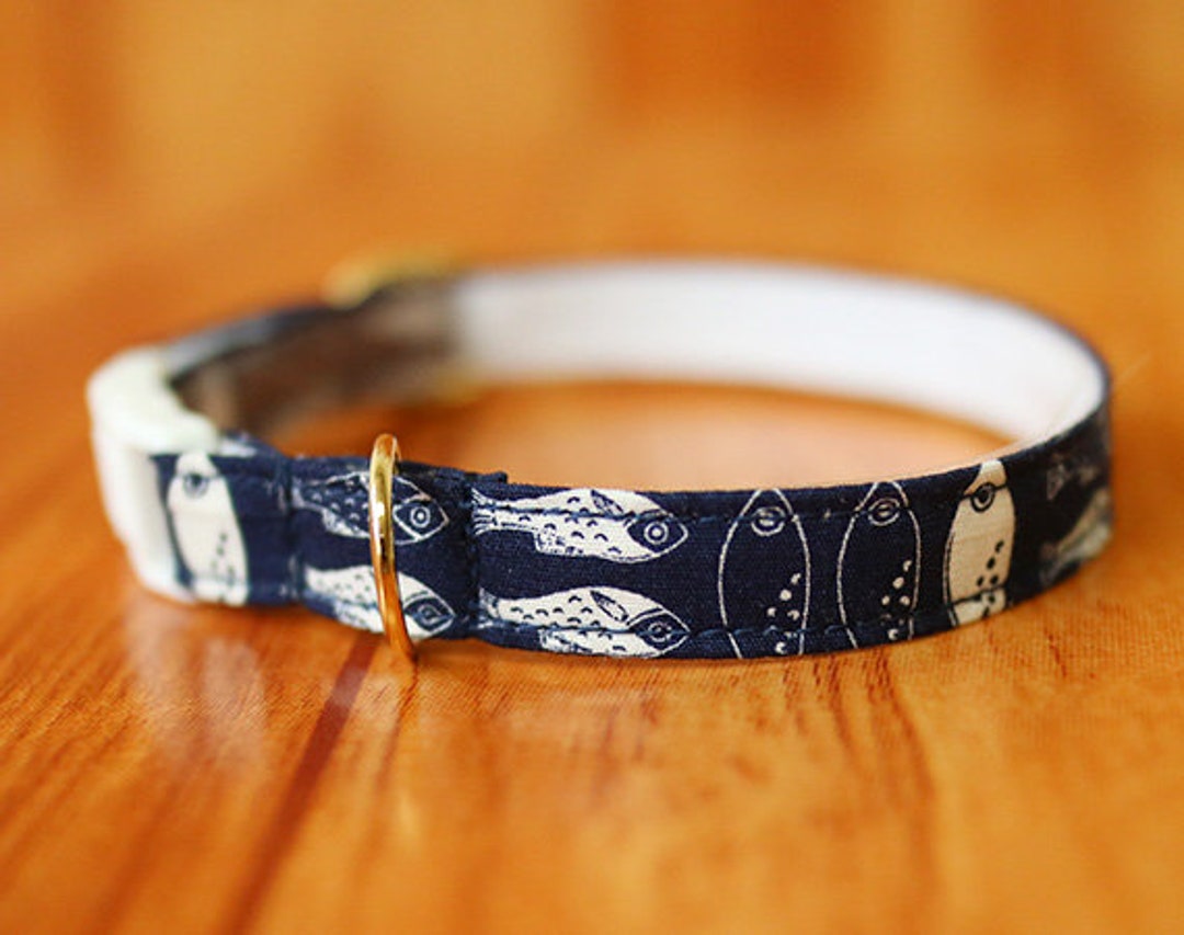Fish Cat Collar Breakaway, Blue Cat Collar, Soft Cotton Cat Collar ...
