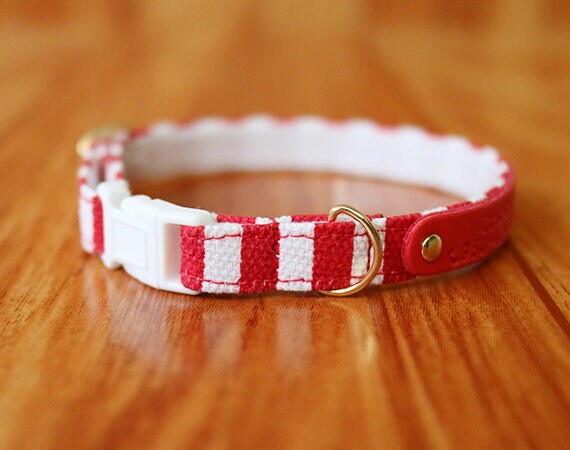 Red Stripe Cat Collar With Personalized Tag Minimal - Etsy
