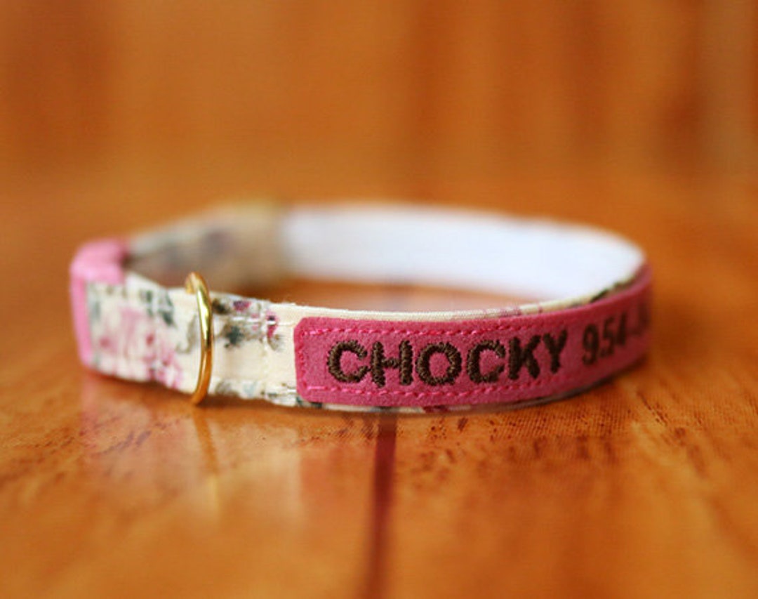 Vintage Rose Cat Collar, Rose Flower Personalized Cat Collar, Rose ...