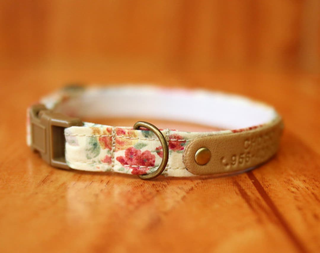 Vanilla Rose Floral Cat Collar, Rose Flower Cat Collar Personalized ...