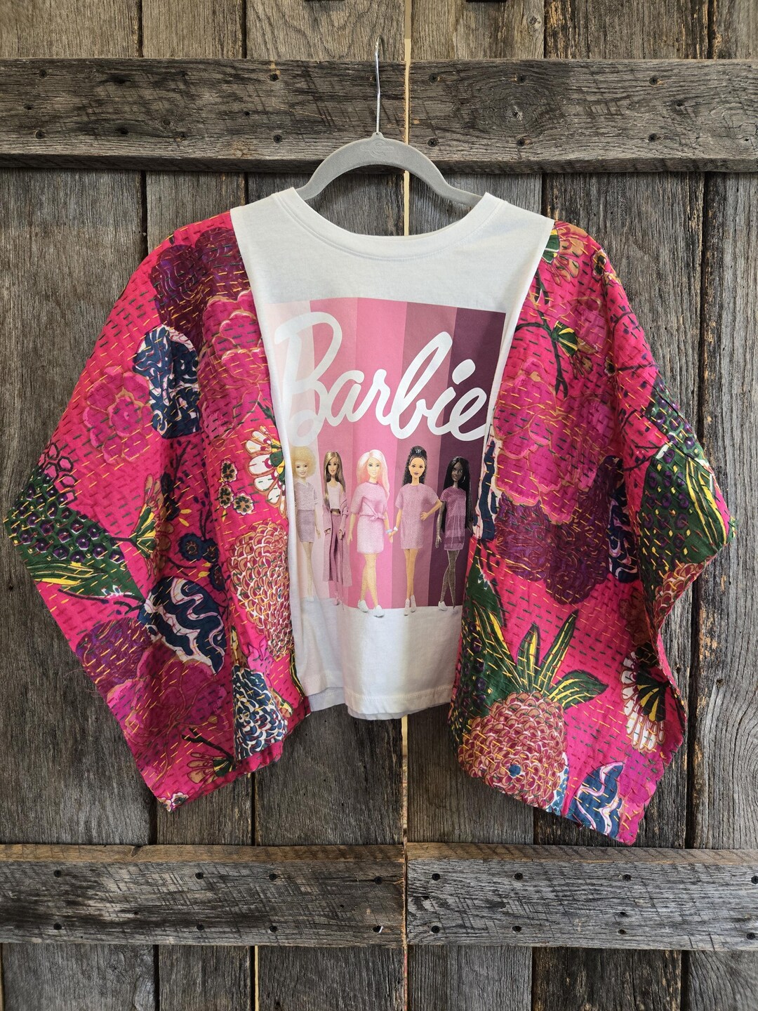Upcycled Barbie T-shirt Poncho, Kantha Fabric, Boho Festival Style - Etsy
