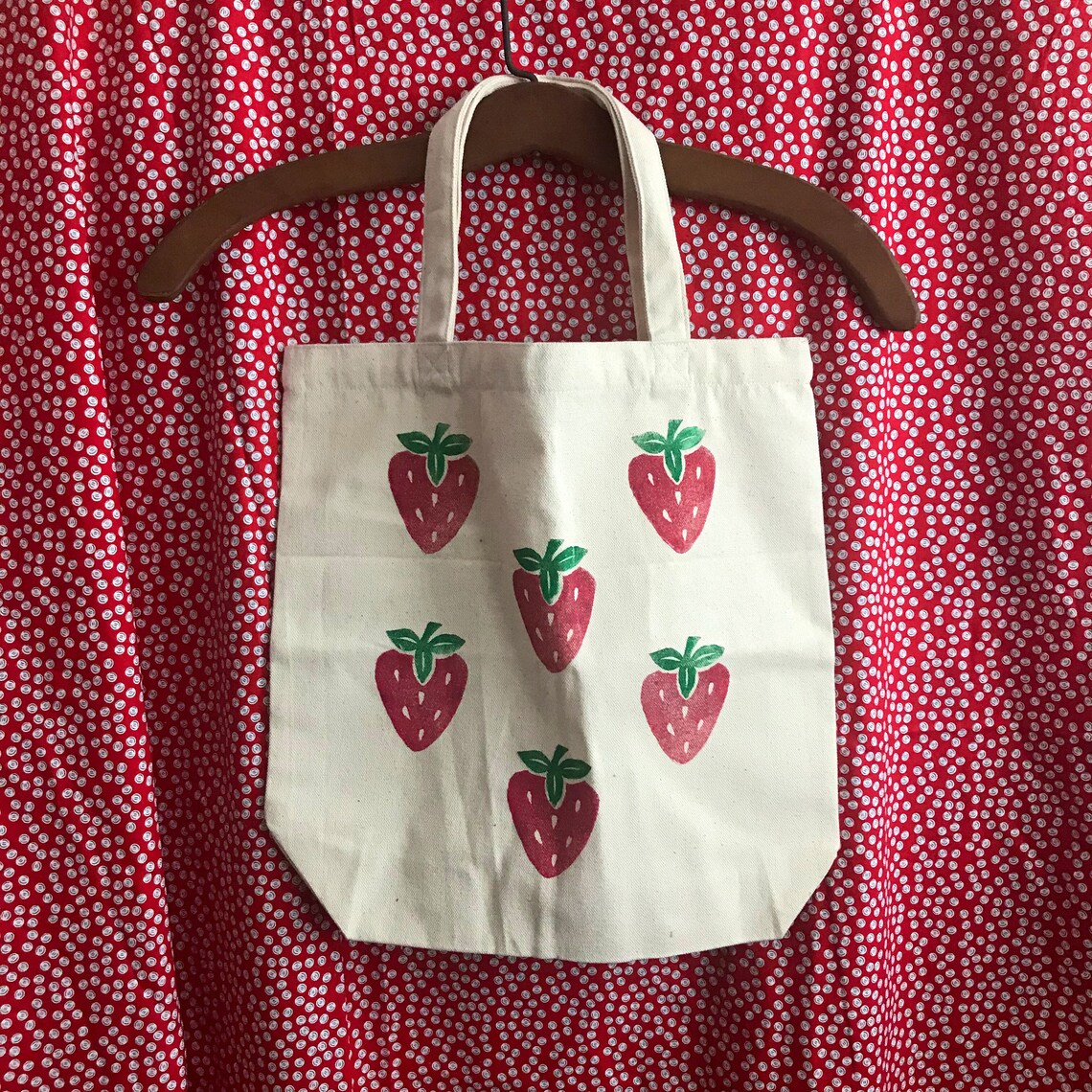 Strawberry Tote Bag Block Printed Bag Cottagecore Tote Bag Etsy