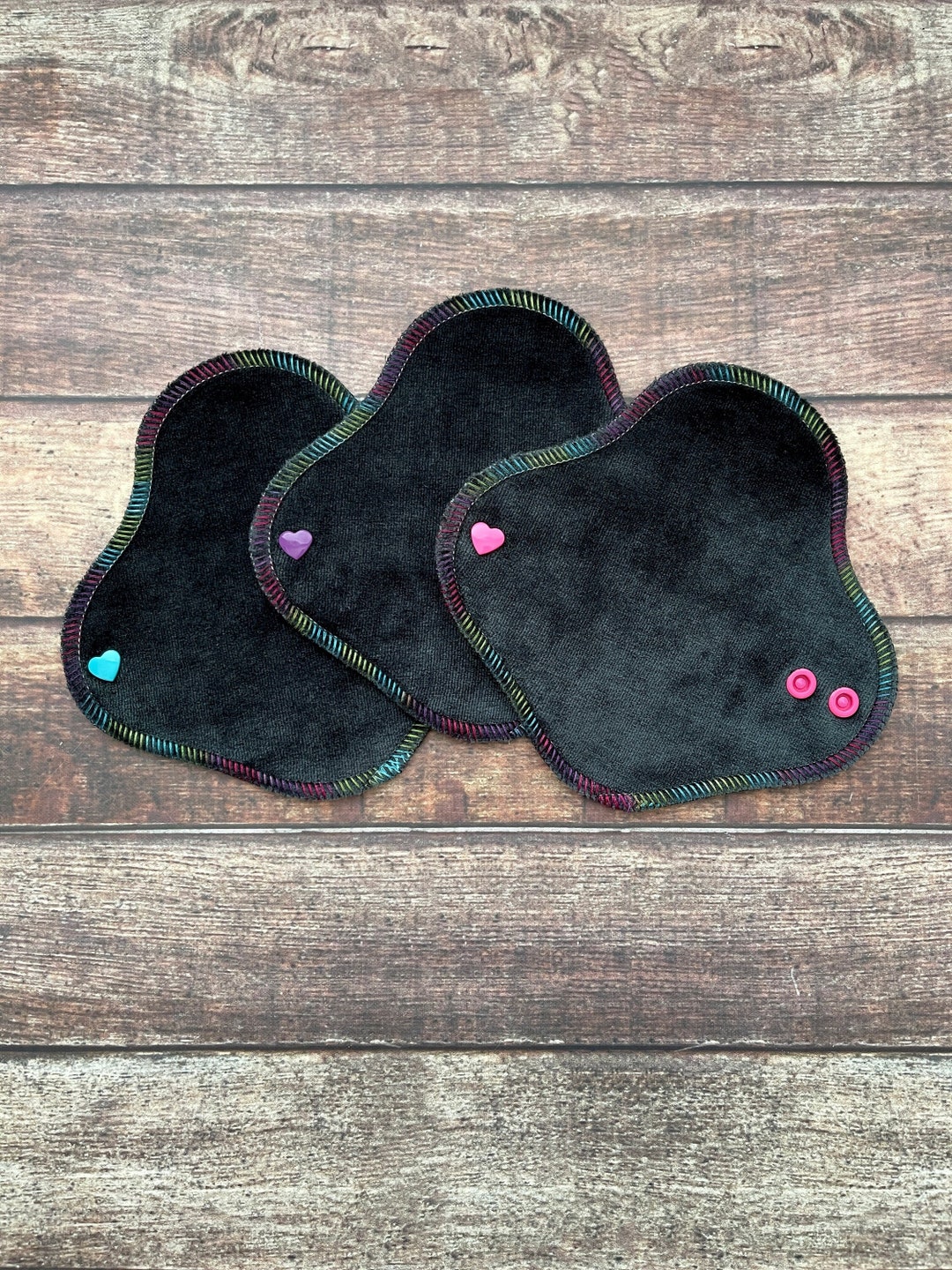 Black OBV Pantyliners Set of 3 - 6" Cloth Liners Rainbow Threads ...
