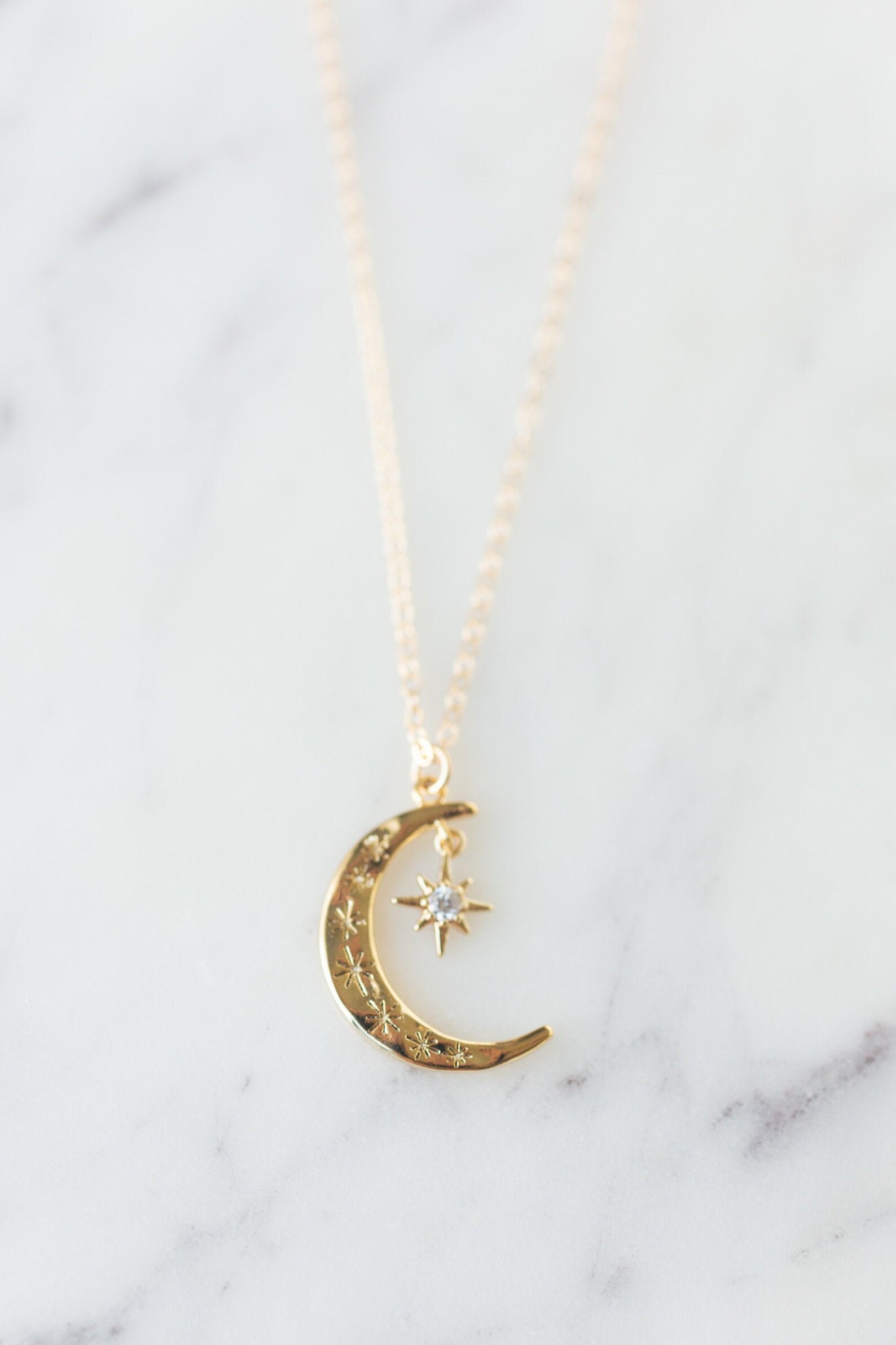 Moon and Star Necklace Moon Necklace Star Necklace Dainty - Etsy