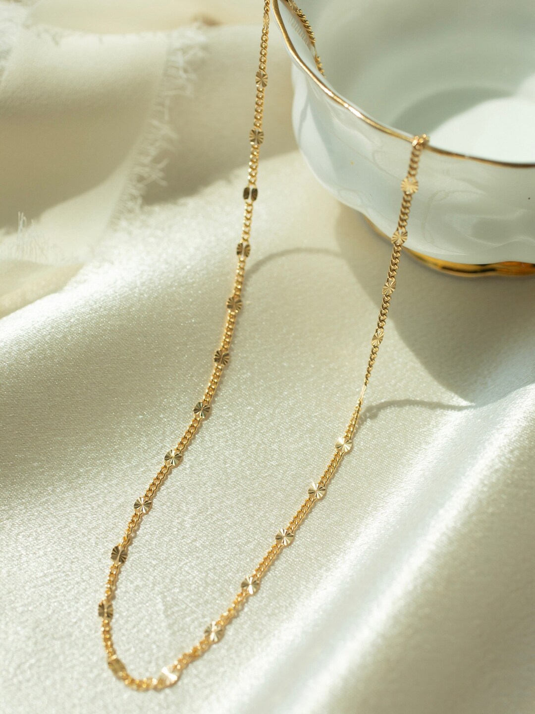 Sequin Chain Necklace Dainty Layering Necklace Everyday - Etsy